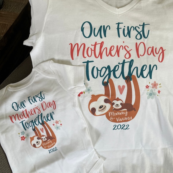 Matching Mom and Baby First Mothers Day Mommy Baby Sloth Matching Shirt ...