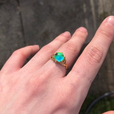 14K Gold Mood Ring Dainty Ring for Women Feeling Stone Ring - Etsy