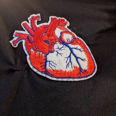 Anatomical Heart Patch Iron on Badge Red Heart Embroidered Black ...