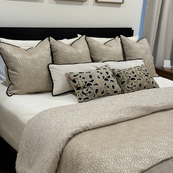 Elegant Champagne Cushion Cover With Black Piping - Luxury Antelope ...