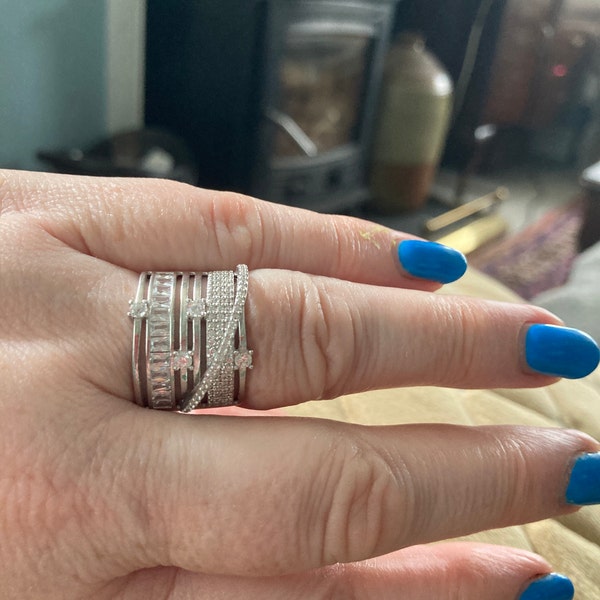 Sterling Silver Adjustable Multi-stone Ring-spiral Ring-elegant Ring ...