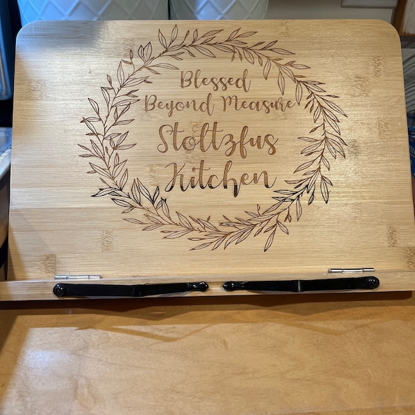 Personalized Cookbook Stand - Engraved Bamboo Recipe Stand - Wooden ...