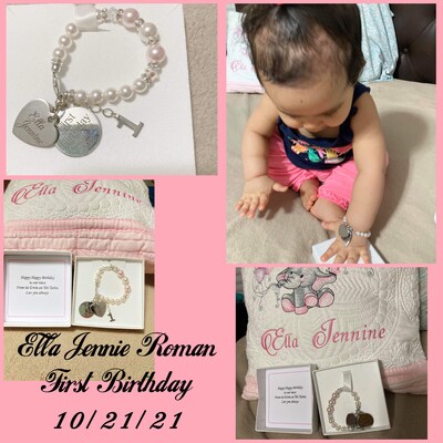 First Birthday Gift Personalized Name and Date , 1st Birthday Bracelet ...