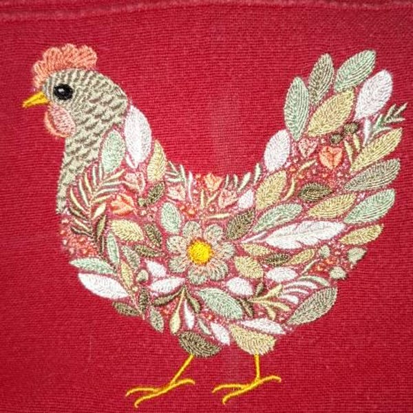 Floral Chicken Embroidery Design: Rustic Farmhouse Hen, Chiken ...