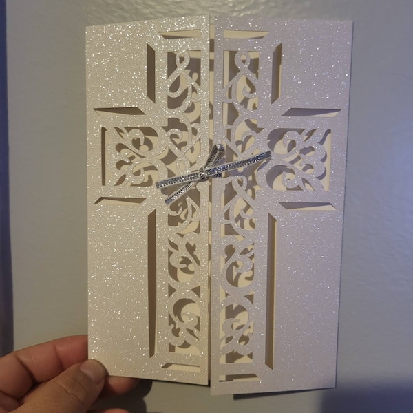 Laser Cut SVG Cricut Files Cross Baptism First Communion Gate Fold Card ...