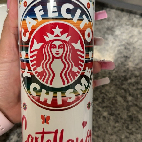 Cafecito Y Chisme 20oz Skinny Tumbler Colorful Mexican Theme Banner ...
