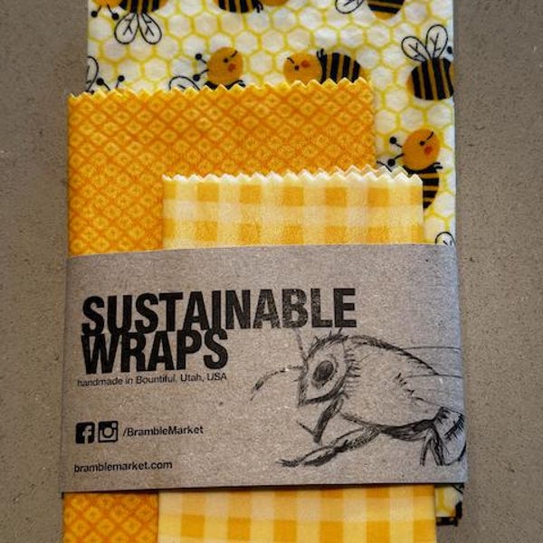 S/M Sustainable Wraps, Set of 2, Reusable Beeswax Food Wrap, Eco ...