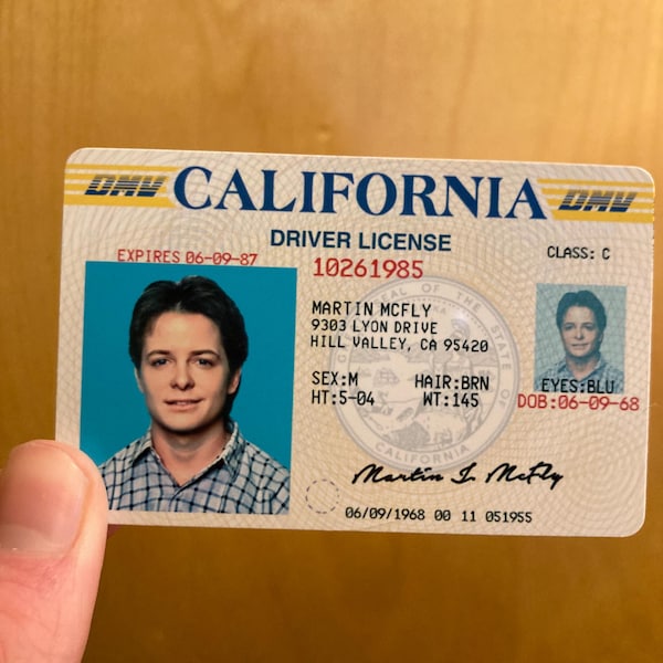 Marty Mcfly ID CARD - Back to the Future - Michael J Fox - License ...