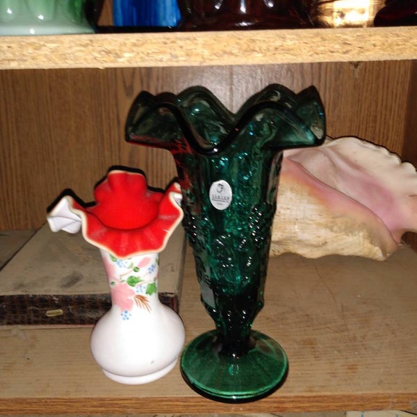 Fenton Glass 1940s Vintage Ruby Overlay 8" Double Crimped Melon Shaped ...