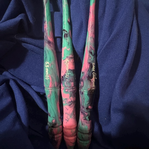 Teal Blue Resin Crochet Hook Set: Handmade Ergonomic Multicolor Crochet ...