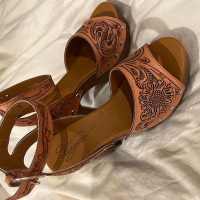 Tooled Leather High Heels. Launching SALE Handcrafted. Any Color ...