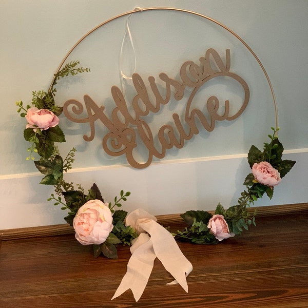 Nursery Wreath With Name - Baby Shower Gift - Baby Shower Wreath With ...