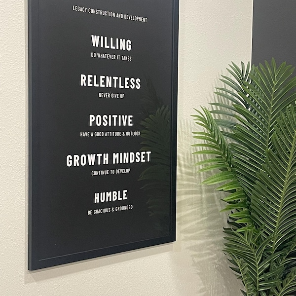 Personalized Core Values Wall Art Print Poster | Motivational Quote ...