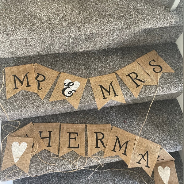 MR and MRS WEDDING Burlap Banner, Rustic Style Banner, Personalized ...