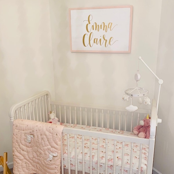 Nursery Name Sign, Framed Over the Crib Sign, Baby Name Sign, Girl ...