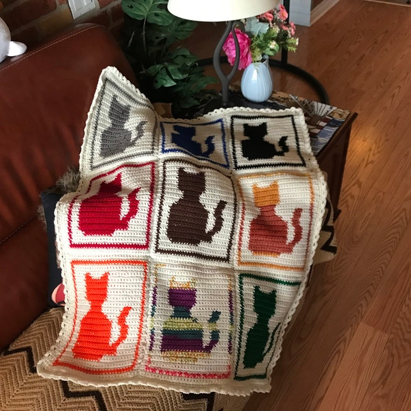 Easy Cat Afghan Crochet PATTERN • Cat Pillow Pattern • Vintage Single ...