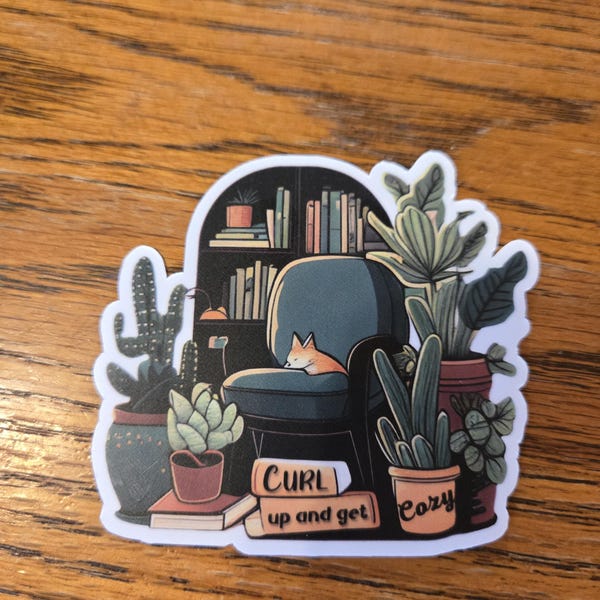 Cozy Reading Sticker - Curl up and Get Cozy Sticker With Books, Cats ...