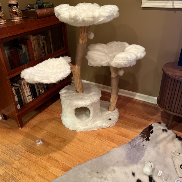 Wooden Cat Tree Tower, Wood Floral Cat Trees, Modern Cat Tree, Cat ...