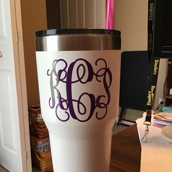 Yeti Cup Monogram Decal || Monogram Tumbler Decal, Vinyl Monogram Decal ...
