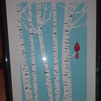 Screenprint Poster Set Cardinal Bird Seasons & Birch Trees Art Print ...