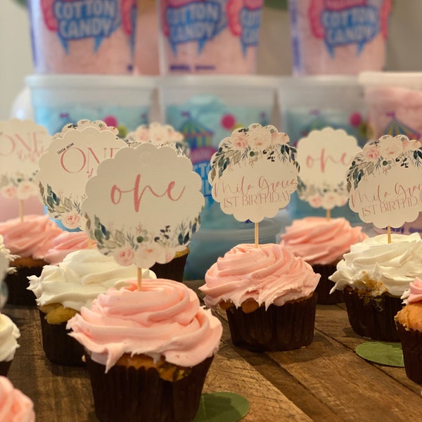 Onederful Cupcake Toppers, Printable Cupcake Topper, Pink Floral 1st ...