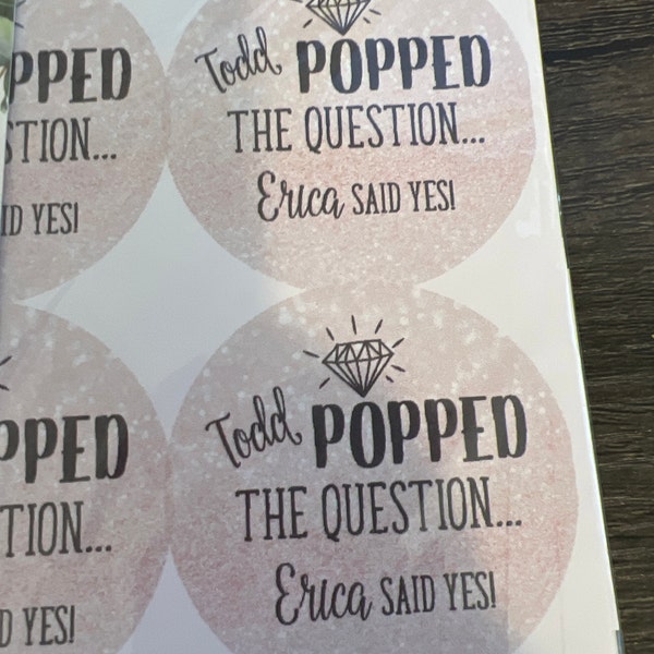 Engagement Stickers, He Popped the Question, Custom Wedding Stickers ...