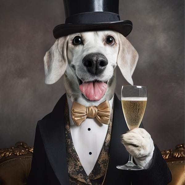 Custom Gentleman Dog Portrait, Dog Drink Wine Portrait, Gentleman Pet ...