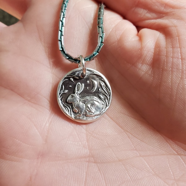 Personalized Fine Silver Rabbit Pendant, Listen to the Moon Mini, Hares ...
