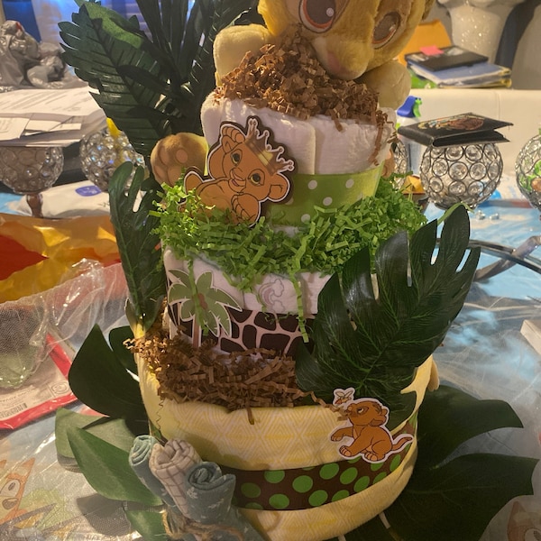 3 Tier Baby Lion King Simba Diaper Cake, Party Decoration, Baby Shower ...