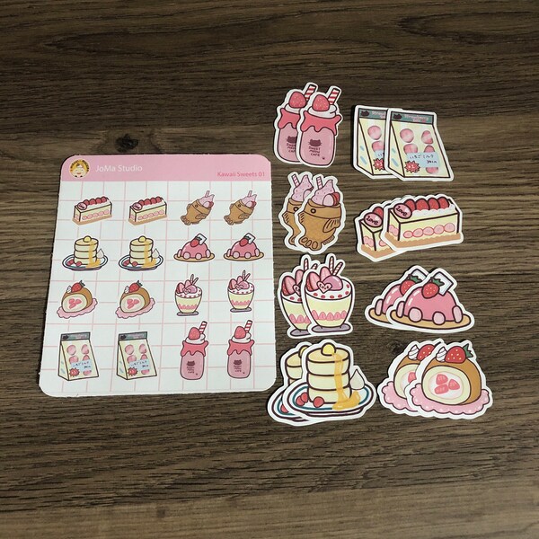 Cute Pink Kawaii Sweets Sticker Sheet Adorable Strawberry Designs Bujo ...