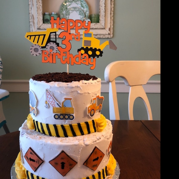 Construction Birthday Cake Topper - Customizable - Etsy