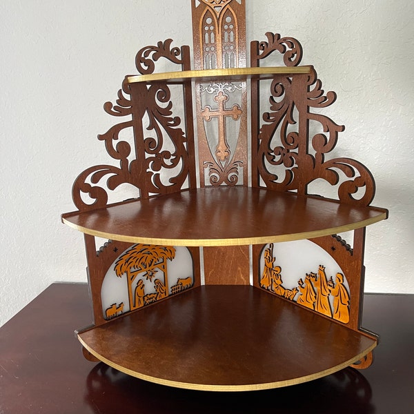 Wooden Corner Display Float Shelf Catholic Christian Orthodox Prayer ...