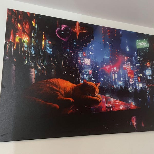 Cyberpunk Night City "whiskey Bar With City View" Canvas Neon Lights ...
