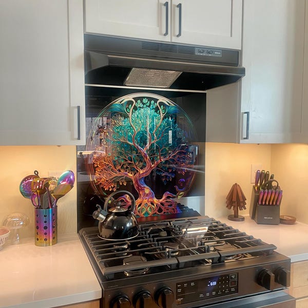 Tempered Glass Backsplash, Life of Tree Backsplash, Metal Backsplash ...