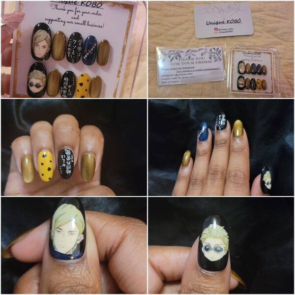 Muichiro Inspired Hand-painted Anime Motif Nails, Reusable Press-on ...