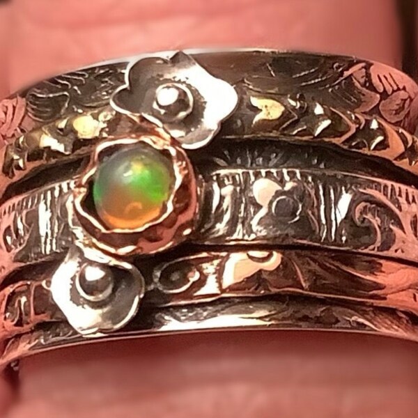 Ethiopian Opal Ring, Spinner Ring, Fidget Ring, Meditation Ring, Silver ...
