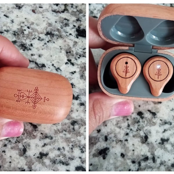 Engraved Cherry Wood Wireless Earbuds and Charger Case - Custom ...