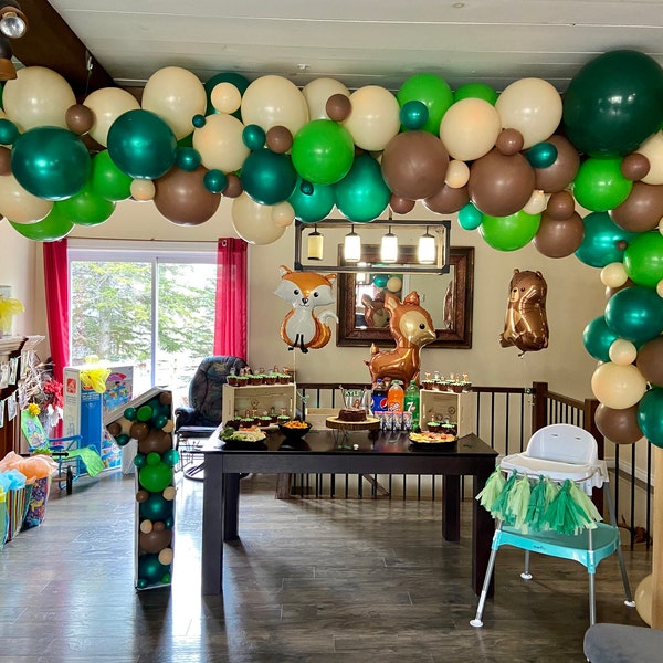 Woodland Baby Shower Balloon Arch Kit, Green and Brown Wild One ...