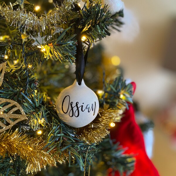 Personalised Name White Ceramic Christmas Bauble - Etsy