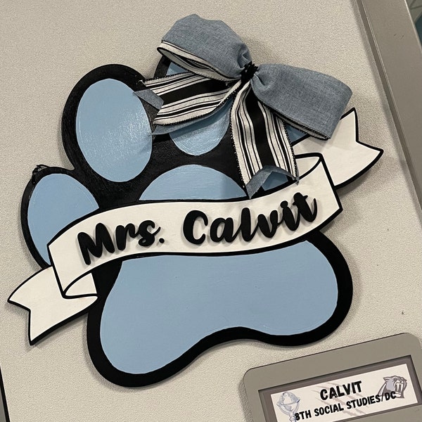 Personalized Paw Print Door Hanger, Teacher Classroom Decor Sign, Dog ...
