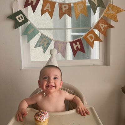 Birthday Banner, Neutral Color Happy Birthday Flag Banner, Reusable ...