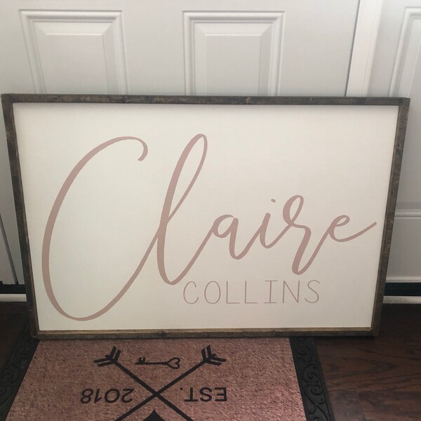 Custom Framed Wooden Nursery Sign | Name Sign | Baby Girl Name Decor ...
