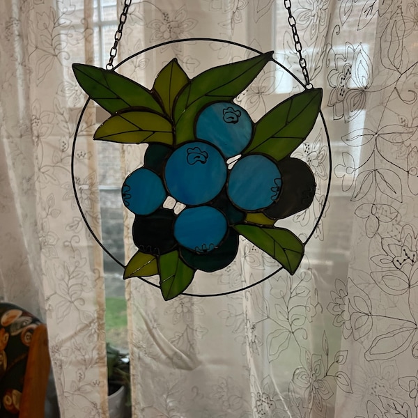 Blueberry Stained Glass Suncatcher | Home Decor Window Hanging | Mother ...