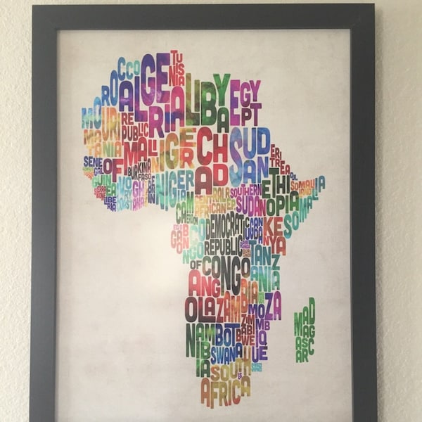 Africa Typography Map, African Country Names Text Map Art Print Poster ...