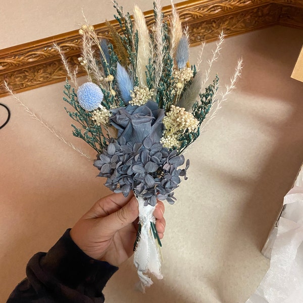 Preserved Flower Bouquet, Dusty Blue, Teal Blue Dried Flower Wedding ...