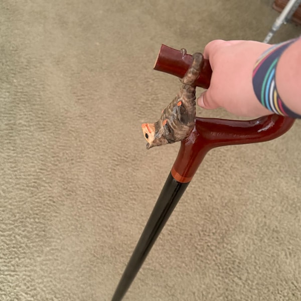 Wooden Cane Bat Carved Handle and Staff Wood Walking Stick Hand Carved ...