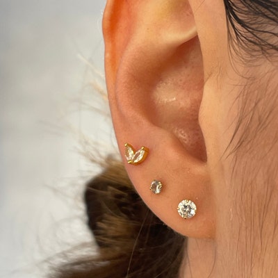 Marquise Mermaid Tail Stud Earrings 18k Gold Everyday Stud Earring Hypoallergenic Dainty Tiny ...