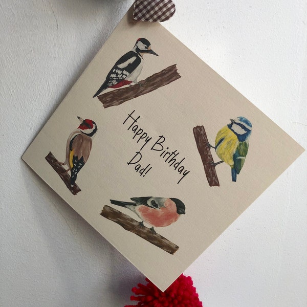 Illustrated Garden Birds Birthday Card | Bird Watching Card | Wildlife ...