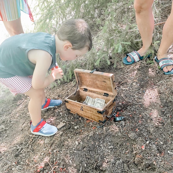Pirate Wooden Storage Chest Flat Lid With Antique Iron Lock and ...