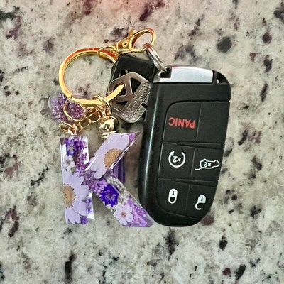 Custom Purple Flower Resin Keychain, Personalized Pressed Dried Floral ...